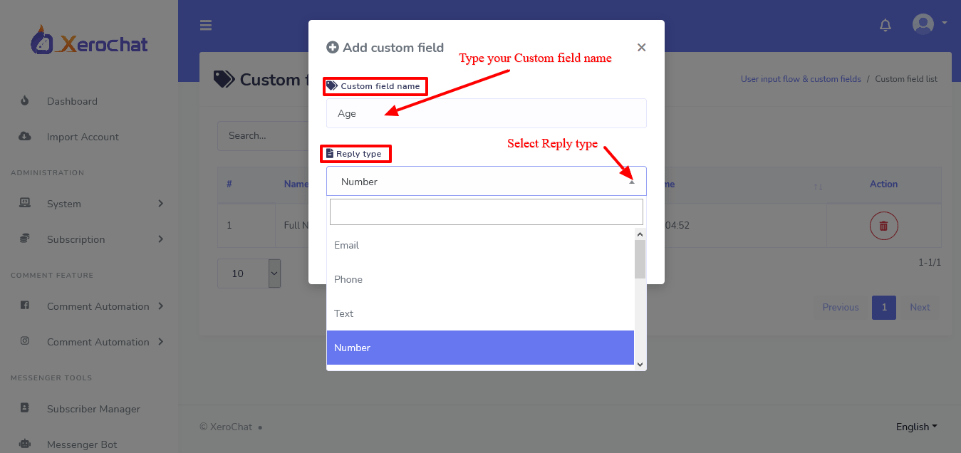 User Input Flow and Custom Fields | Docs | XeroChat